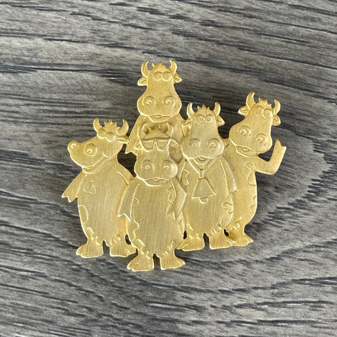 Vintage Gold Tone 5 Cows Brooch, Cows Brooch, JJ Jonette Jewelry, Cows ...
