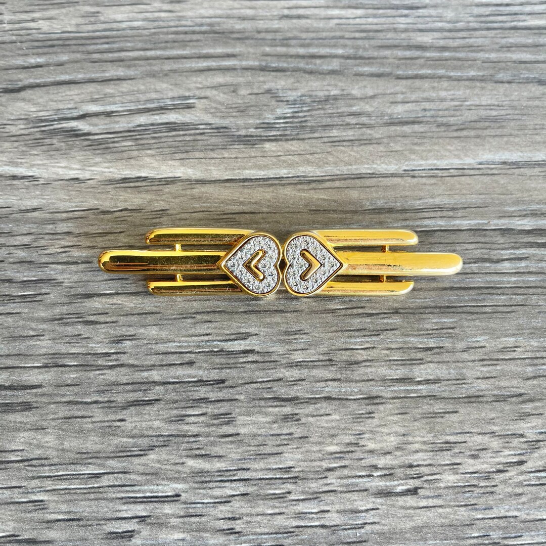 Vintage Monet Double Heart Two Tone Art Deco Style Gold Tone - Etsy