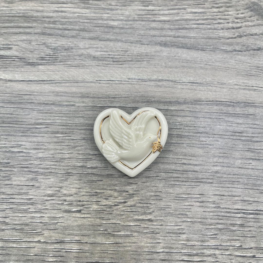 Lenox "peaceful Heart" Dove Olive Branch Porcelain Heart Small Brooch 1 ...