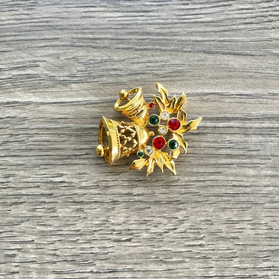 Vintage Avon “Joyous Bell” 1994 Gold Tone Bells Holly… - Gem