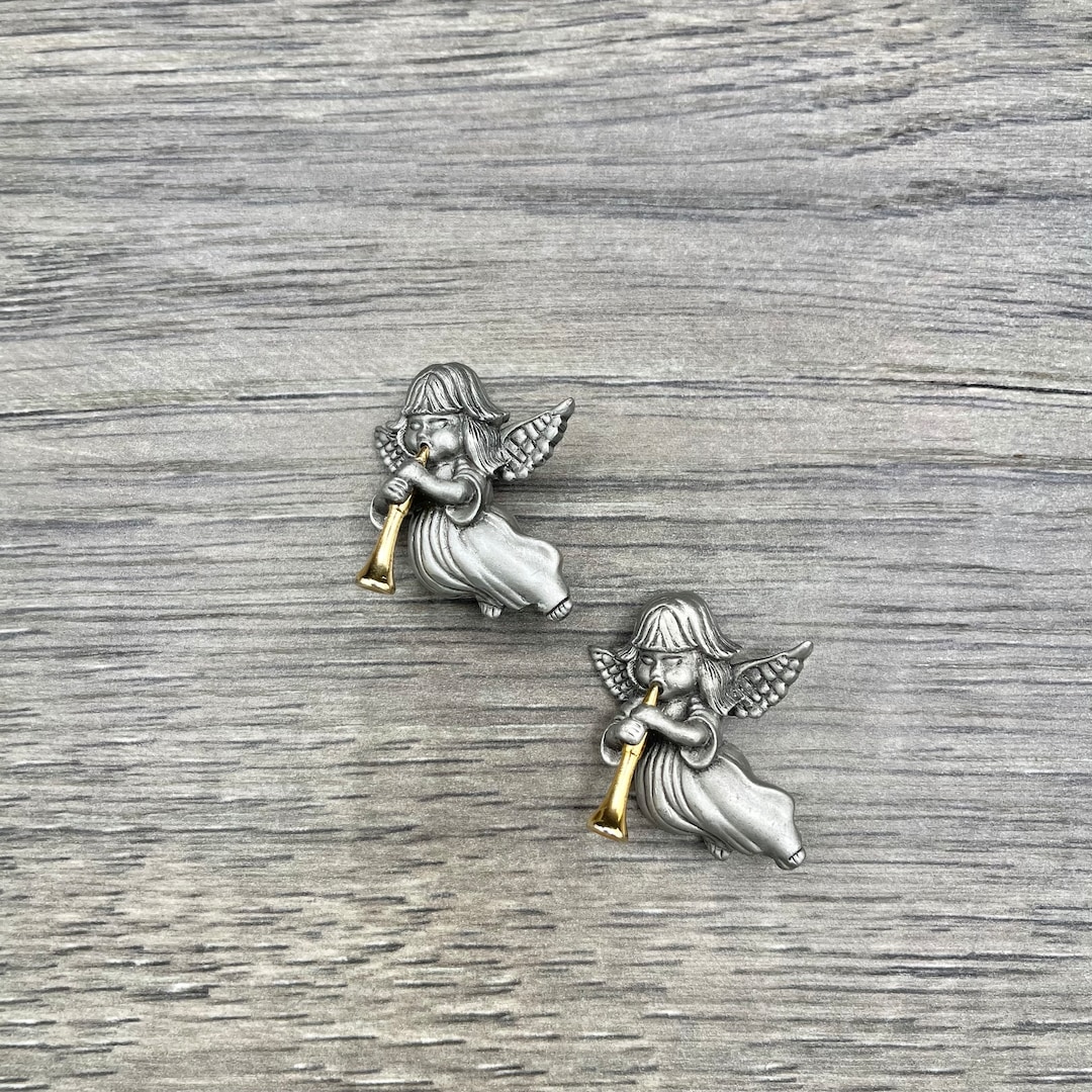 Vintage Daria Angels With Trumpet Horn Pewter Scatter Pins, Christmas ...