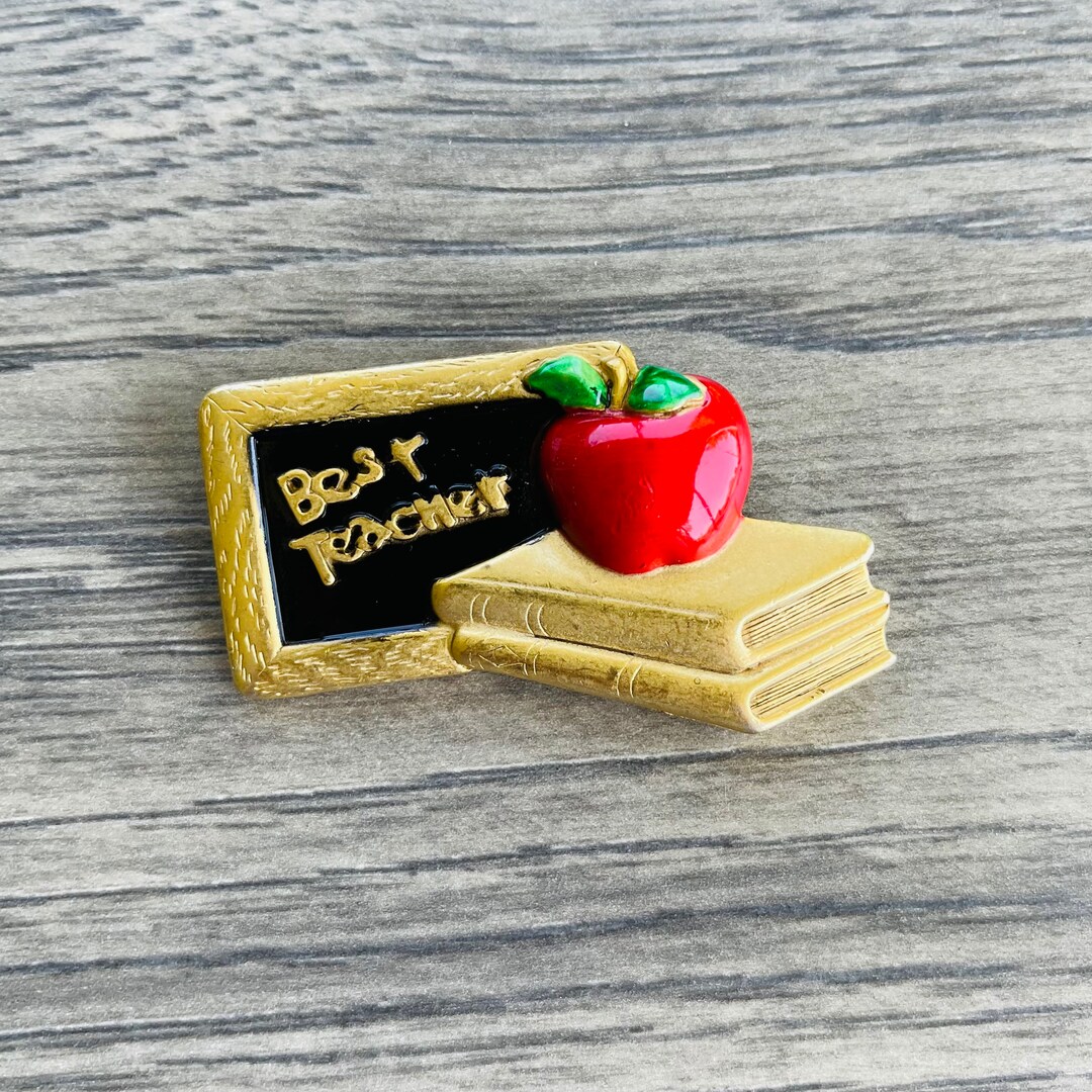 Vintage AJC Best Teacher Gold Tone Brooch, Chalk Board, Apple, Books ...