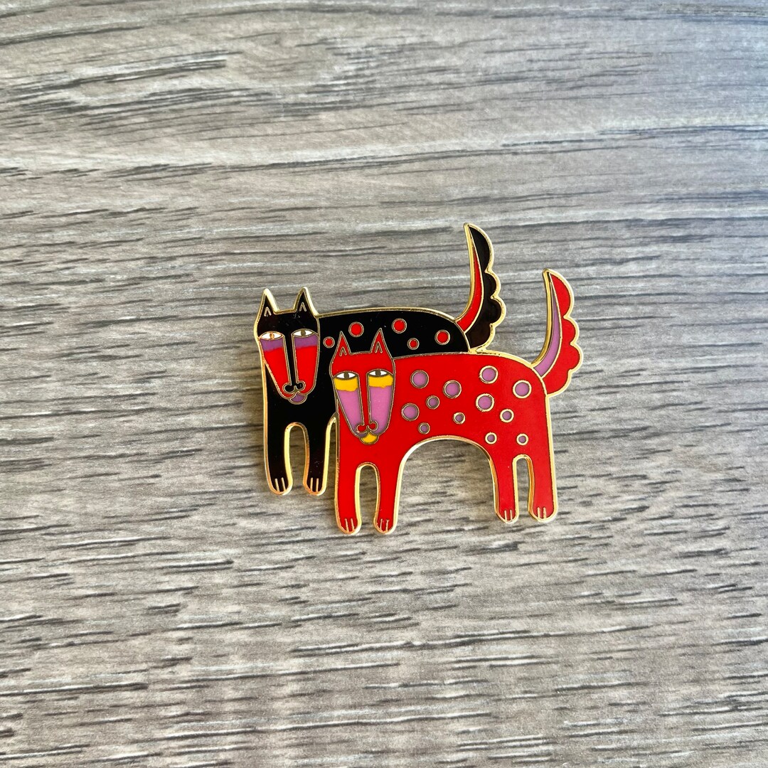 Vintage Laurel Burch mythical Dogs Cloisonné Enamel Brooch, Collectible ...