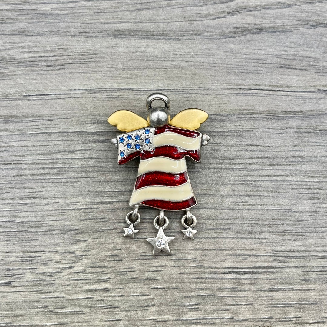 Vintage AJMC American Flag Angel With Dangling Stars Two Tone Brooch - Etsy