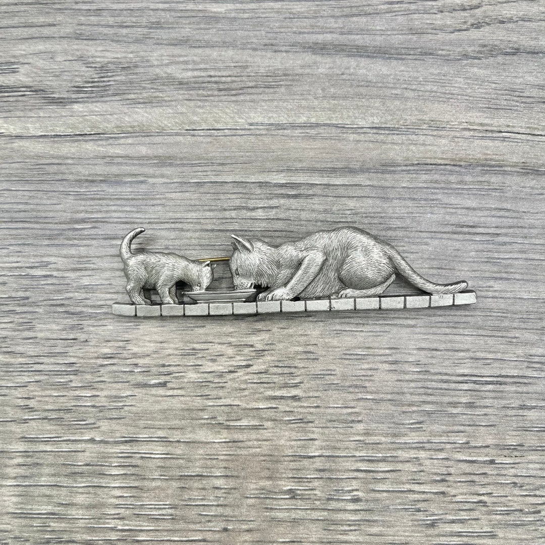 Vintage JJ Jonette Jewelry Mama Cat and Kitten Pewter Brooch, Cat Lover ...