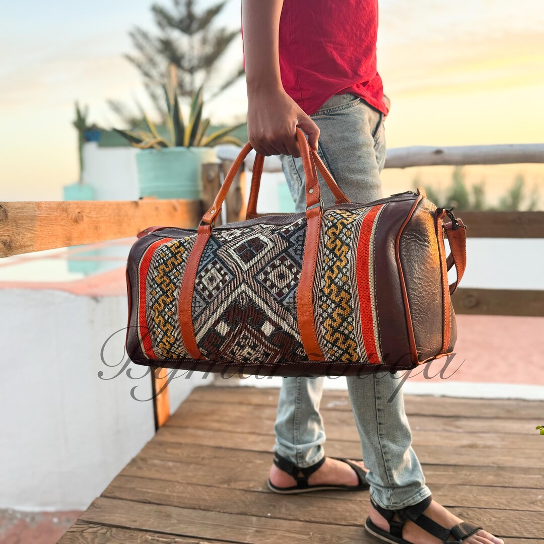 Leather Duffel Bag, Carpet Luggage Bags, Handmade Moroccan Travel Bags ...