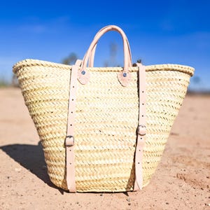 Straw Backpack With Leather Straps – Handwoven Boho Bag, Moroccan Palm ...