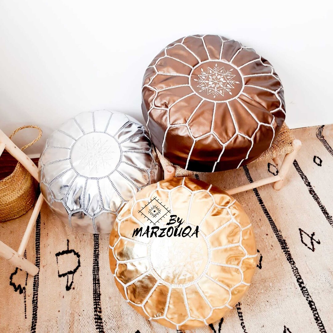 Moroccan Gold Pouf, Ottoman Pouf, Pouf Footstool Cover, Living Room ...