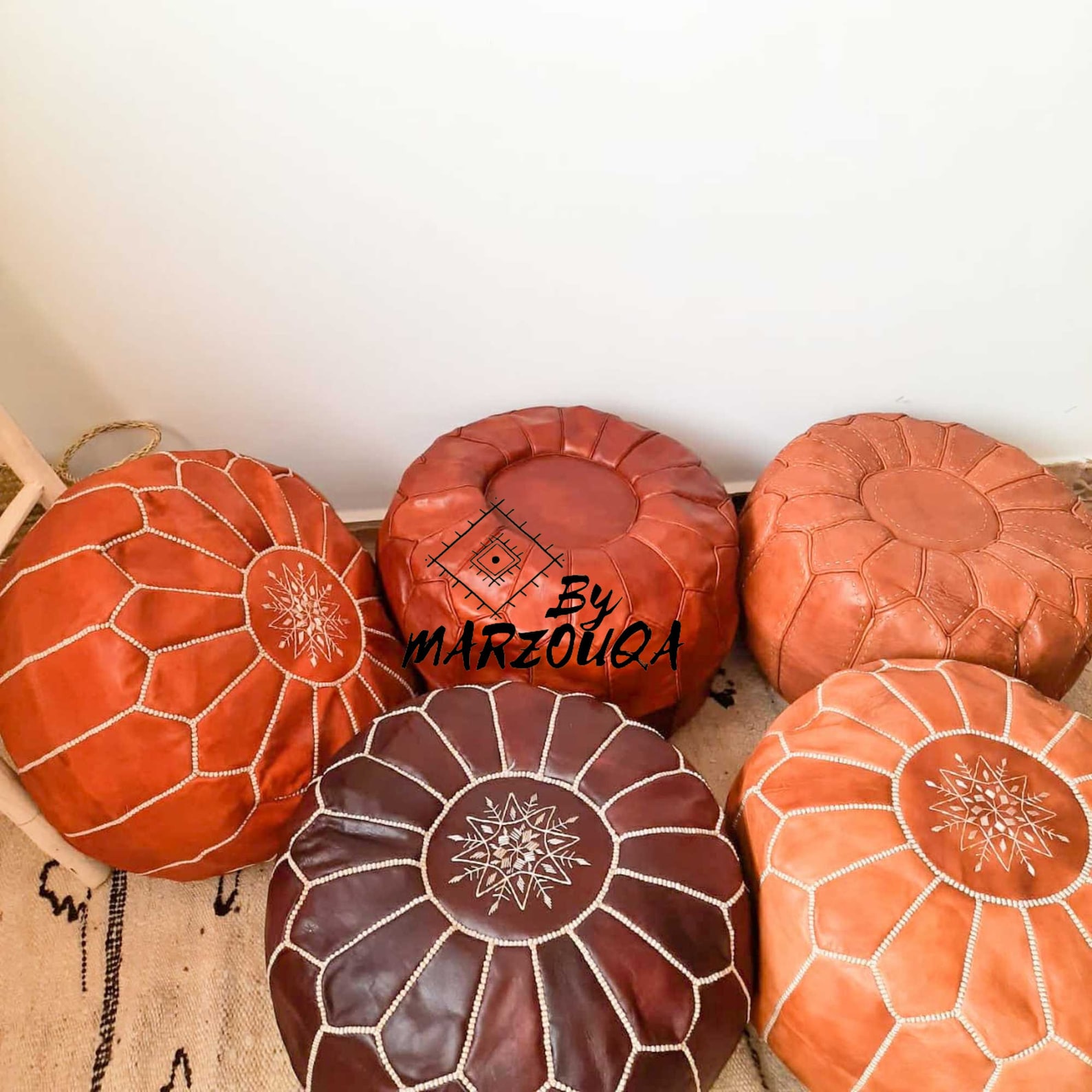 Moroccan Leather Ottoman Pouf Morrocan Poufs Leather Pouf Round Pouf ...