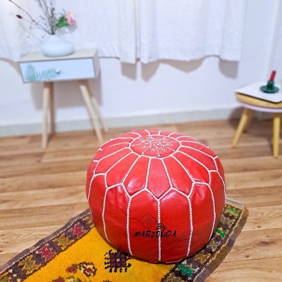 Moroccan Leather Red Pouf Red Ottoman Pouf Red Footstool Red Floor Cushion Floor Cushion Pouf Etsy