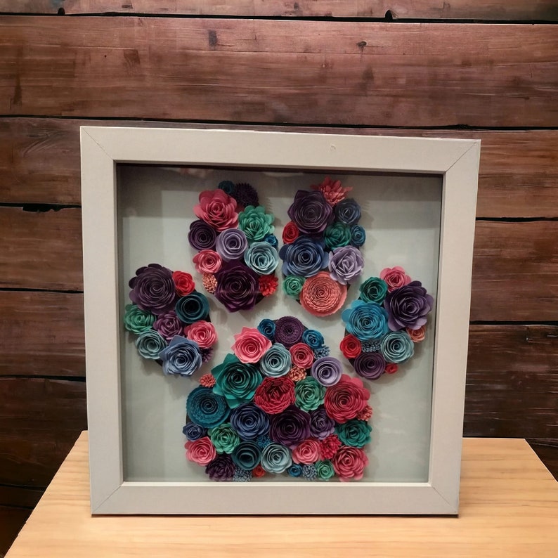 Pawsitively Adorable: Handcrafted Paper Flower Dog Paw Print Shadow Box ...