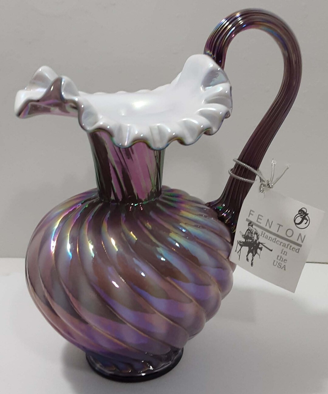 Fenton Art Glass Plum Overlay Optic Swirl Pitcher, Purple & White - Etsy