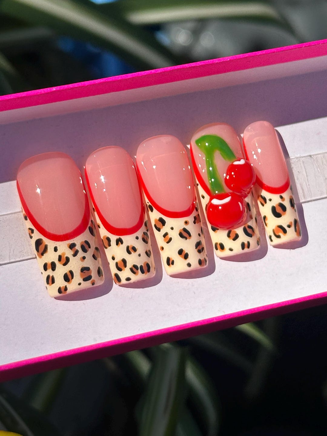 Cheetah French Tip Nails Handpaint Press on Nails - Etsy