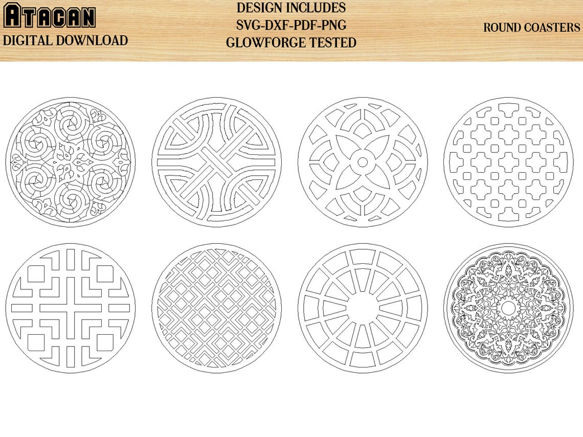 40 Coaster Svg Bundle Round Costers Laser Cutting File | Etsy