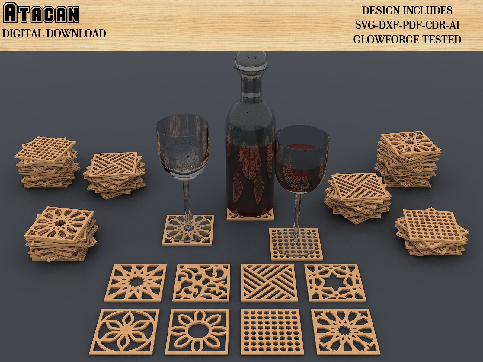 Coasters for Glowforge Svg Files / Cricut Cutting File / Laser - Etsy