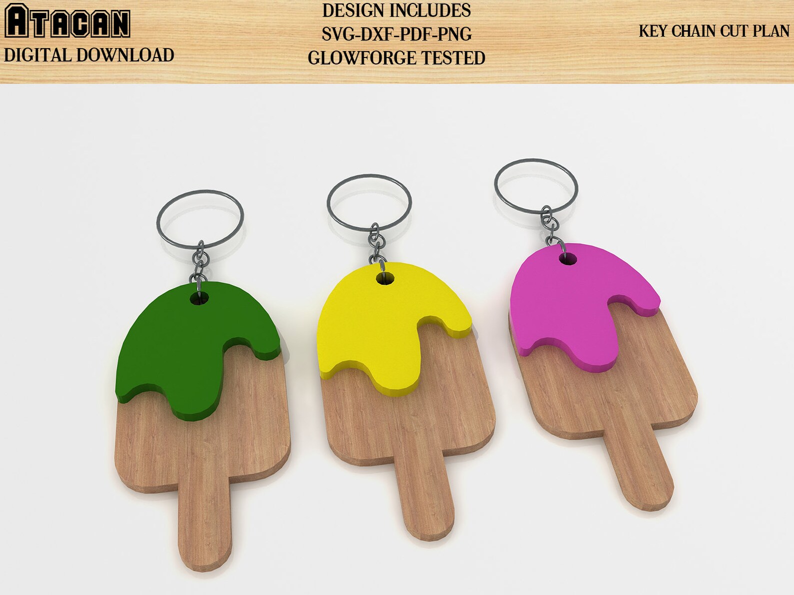 Ice Cream Key Chain Laser Cut Svg Files Wooden Keyring Summer | Etsy UK