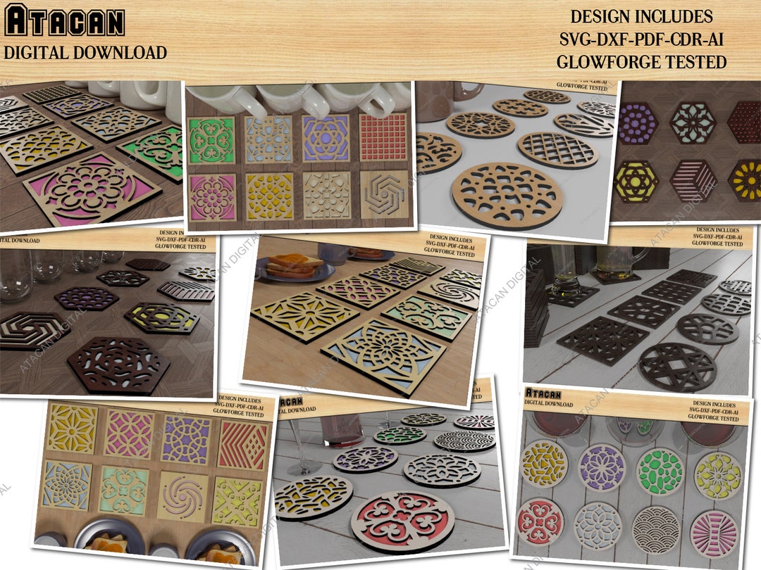 Wood Drink Coasters Set / Kitchen Modern Trivet Bundle / - Etsy