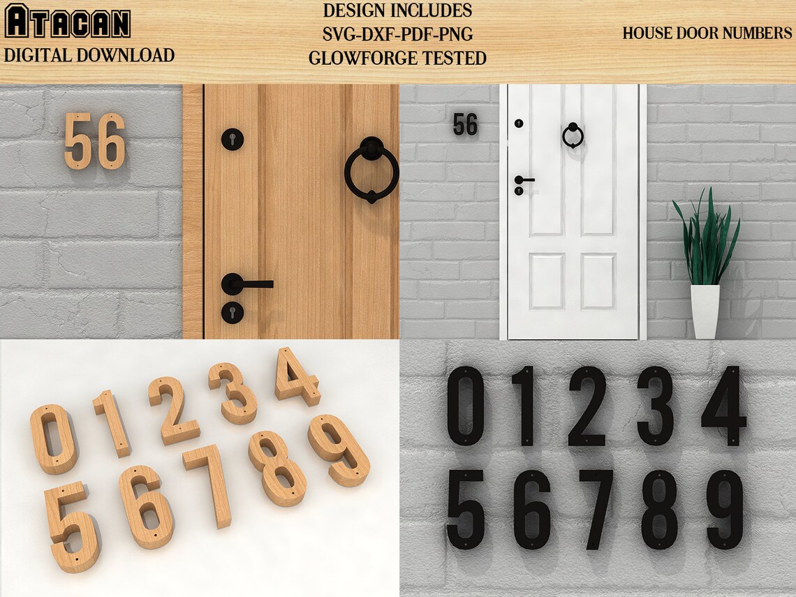 House Door Hole Numbers SVG Laser Cut Vector Files / Stencil - Etsy UK