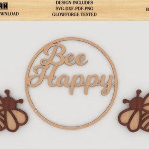 Bee Happy Hoop Laser Cut SVG File, Honey Bee Wall Art Decoration ...