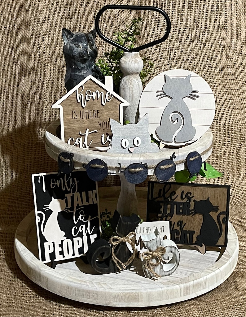 Cat Tiered Tray Decor Farmhouse Tray Decor Wooden 7PC Set or - Etsy