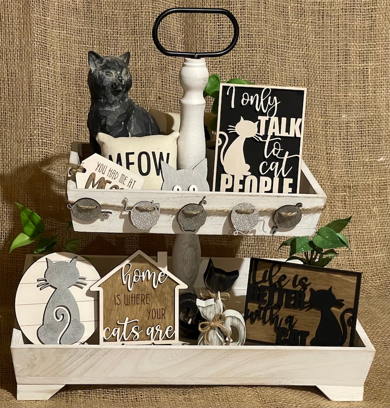 Cat Tiered Tray Decor: Farmhouse Wooden 7PC Set or DIY - Etsy