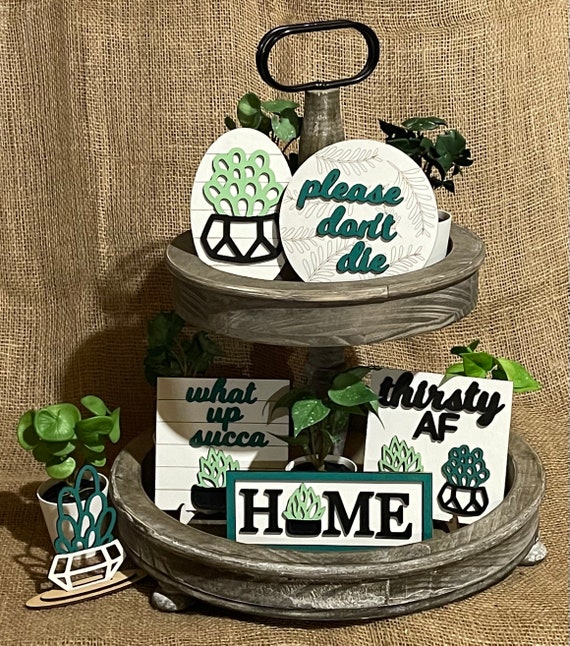 Succulent Houseplant Tiered Tray Decor Wooden Farmhouse Decor | Etsy