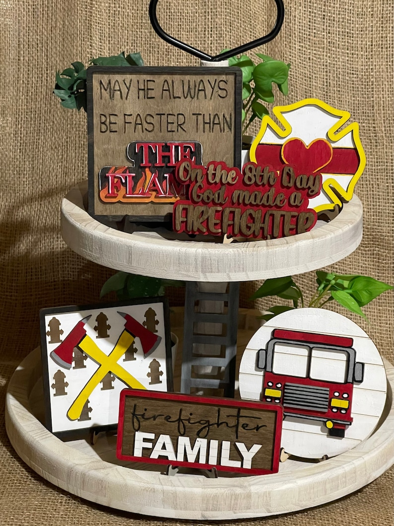 Firefighter Tiered Tray Decor Rustic Farmhouse Tray Decor - Etsy