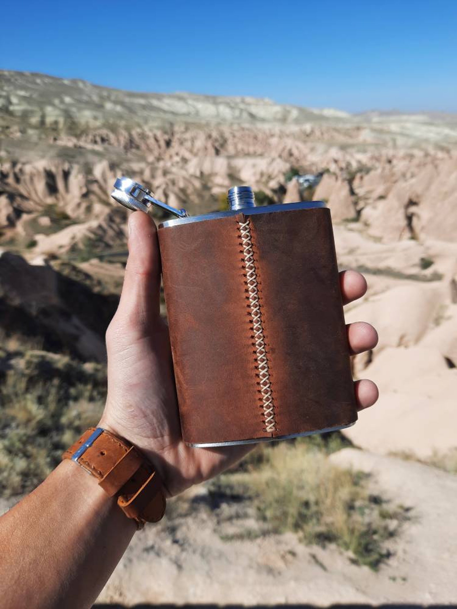 Steel Flask Covered With Genuine Leather Handmade Genuine - Etsy