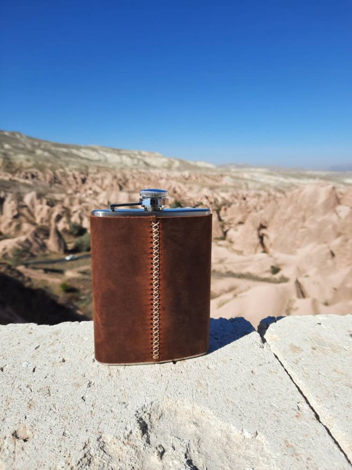 Steel Flask Covered With Genuine Leather Handmade Genuine | Etsy