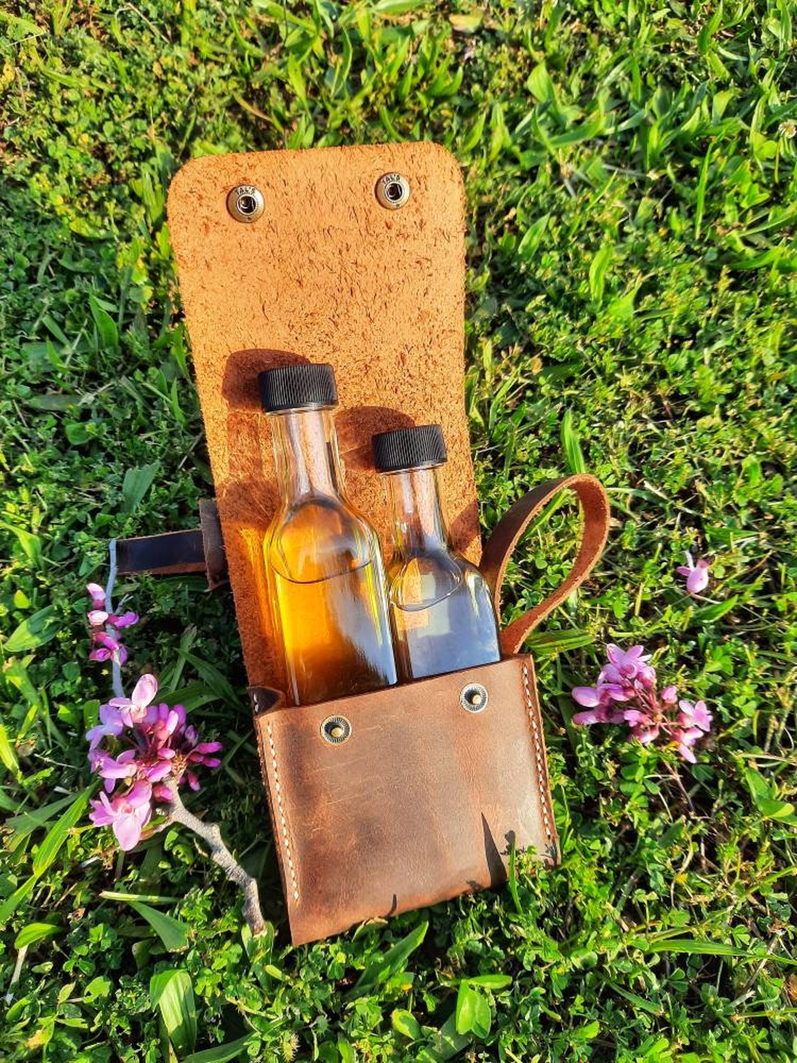 Bushcraft Camping Oil Vinegar Pouch Oil Kit Leather - Etsy