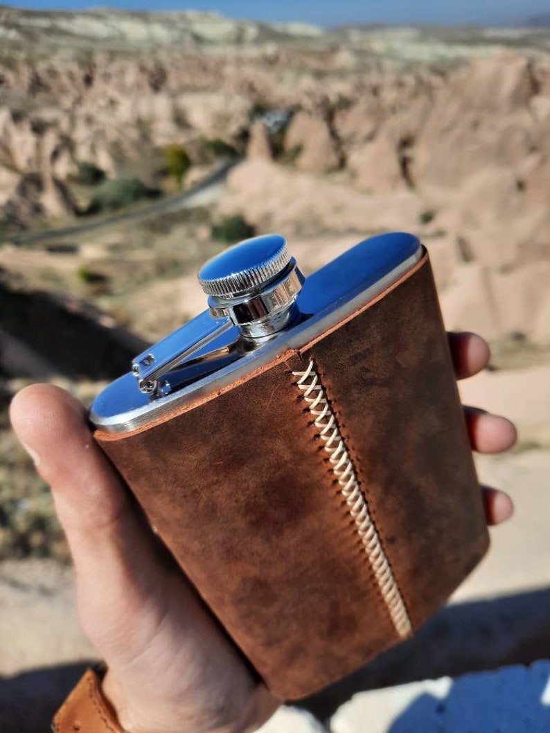 Steel Flask Covered With Genuine Leather Handmade Genuine - Etsy