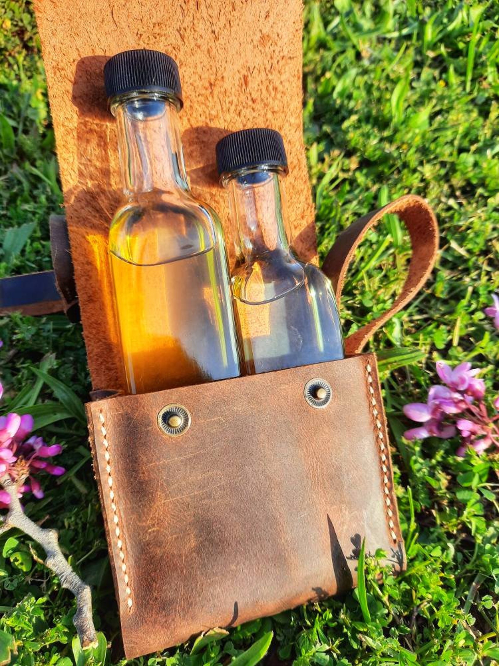 Bushcraft Camping Oil Vinegar Pouch Oil Kit Leather - Etsy