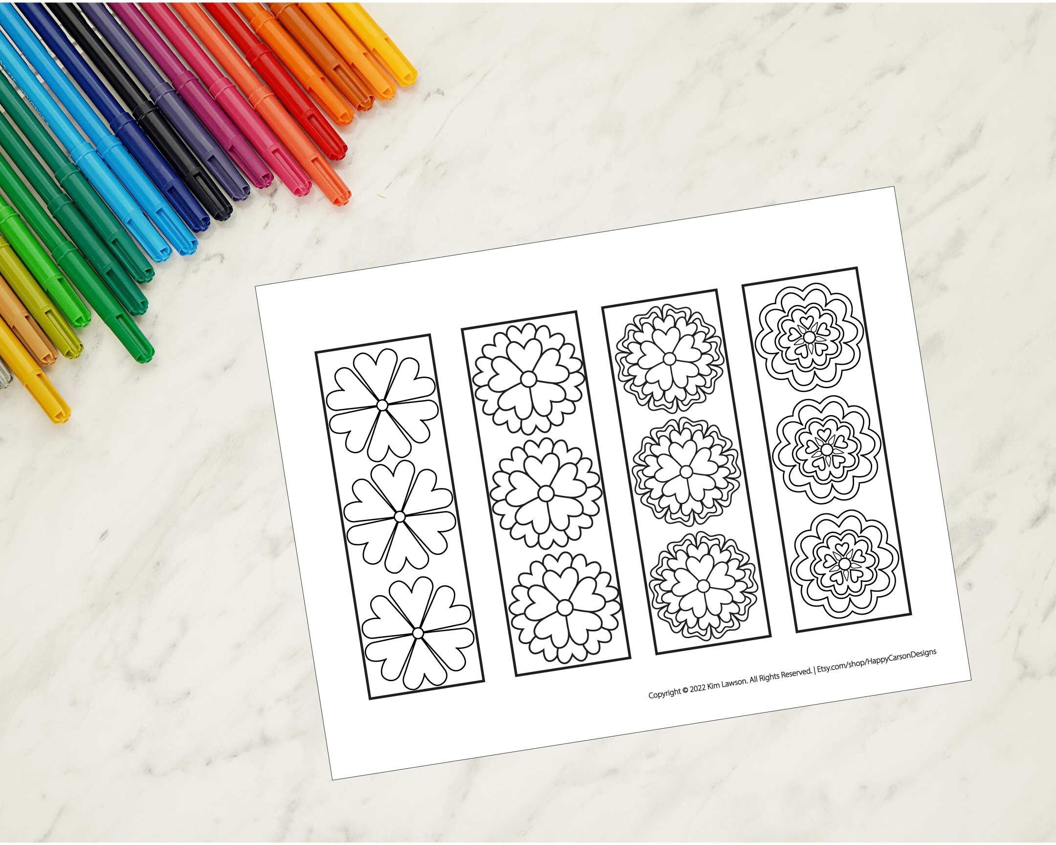 Flower Bookmarks - Coloring Bookmarks - Floral Bookmarks - Printable ...