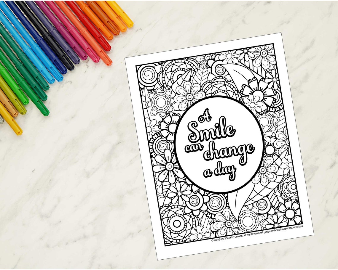 A Smile Can Change a Day Coloring Pages Two Versions | Etsy