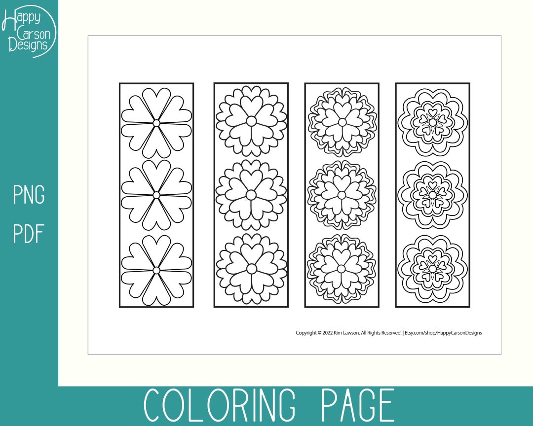 Flower Bookmarks - Coloring Bookmarks - Floral Bookmarks - Printable ...