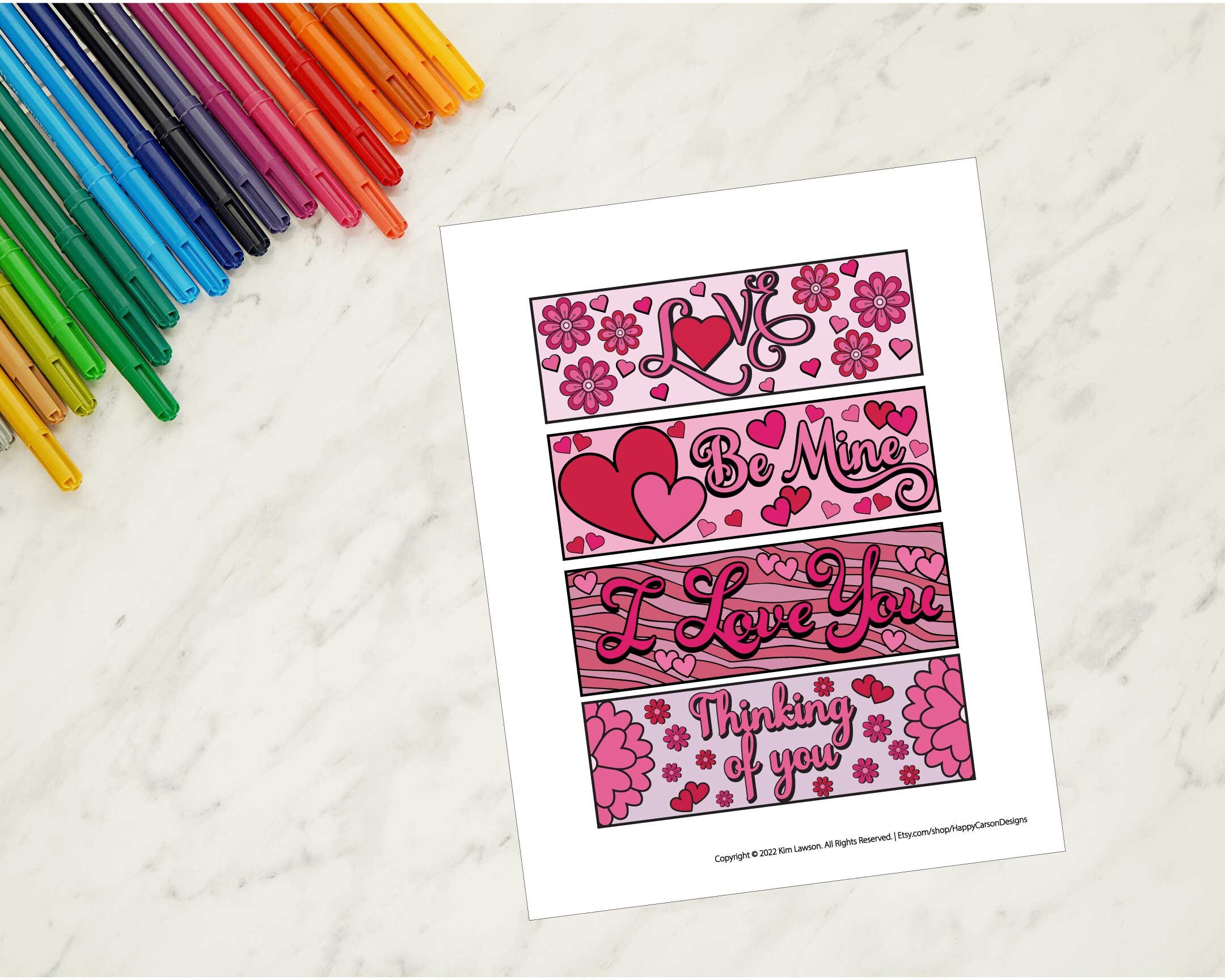 Valentine Bookmarks - Coloring Bookmarks - Valentine Phrases ...