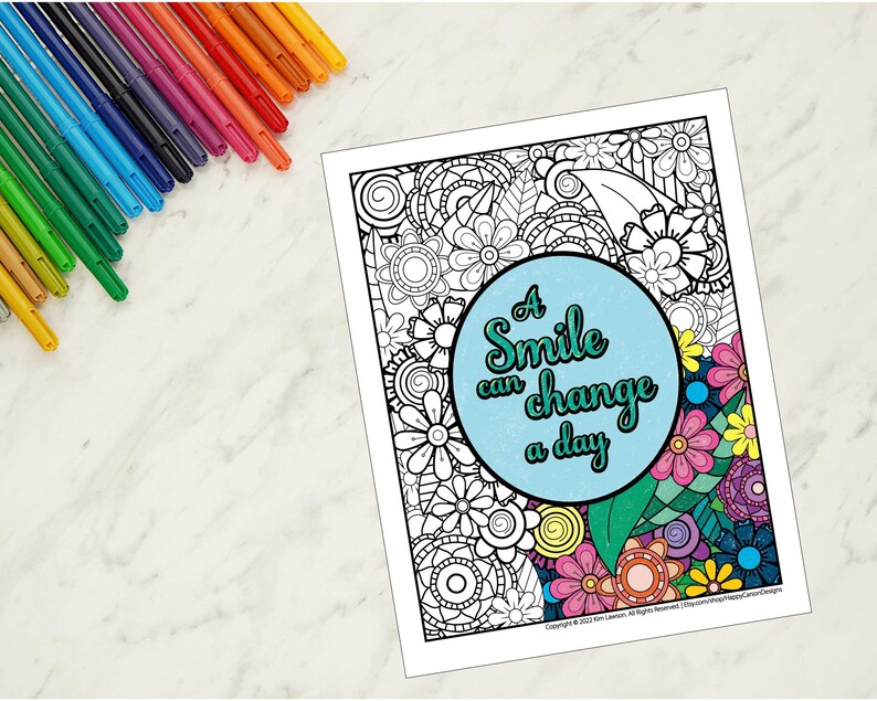 A Smile Can Change a Day Coloring Pages Two Versions | Etsy