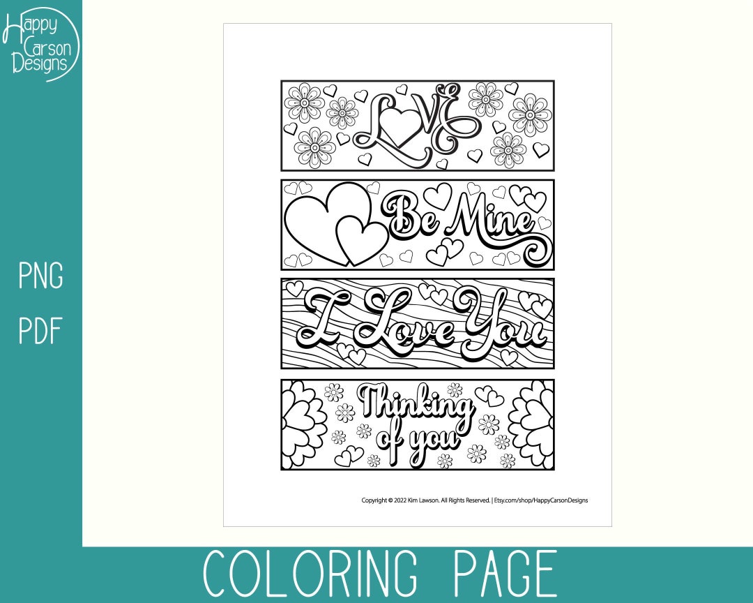 Valentine Bookmarks - Coloring Bookmarks - Valentine Phrases ...