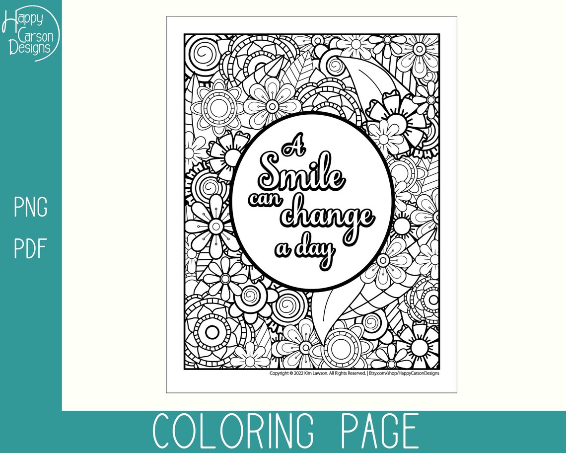 A Smile Can Change a Day Coloring Pages Two Versions | Etsy