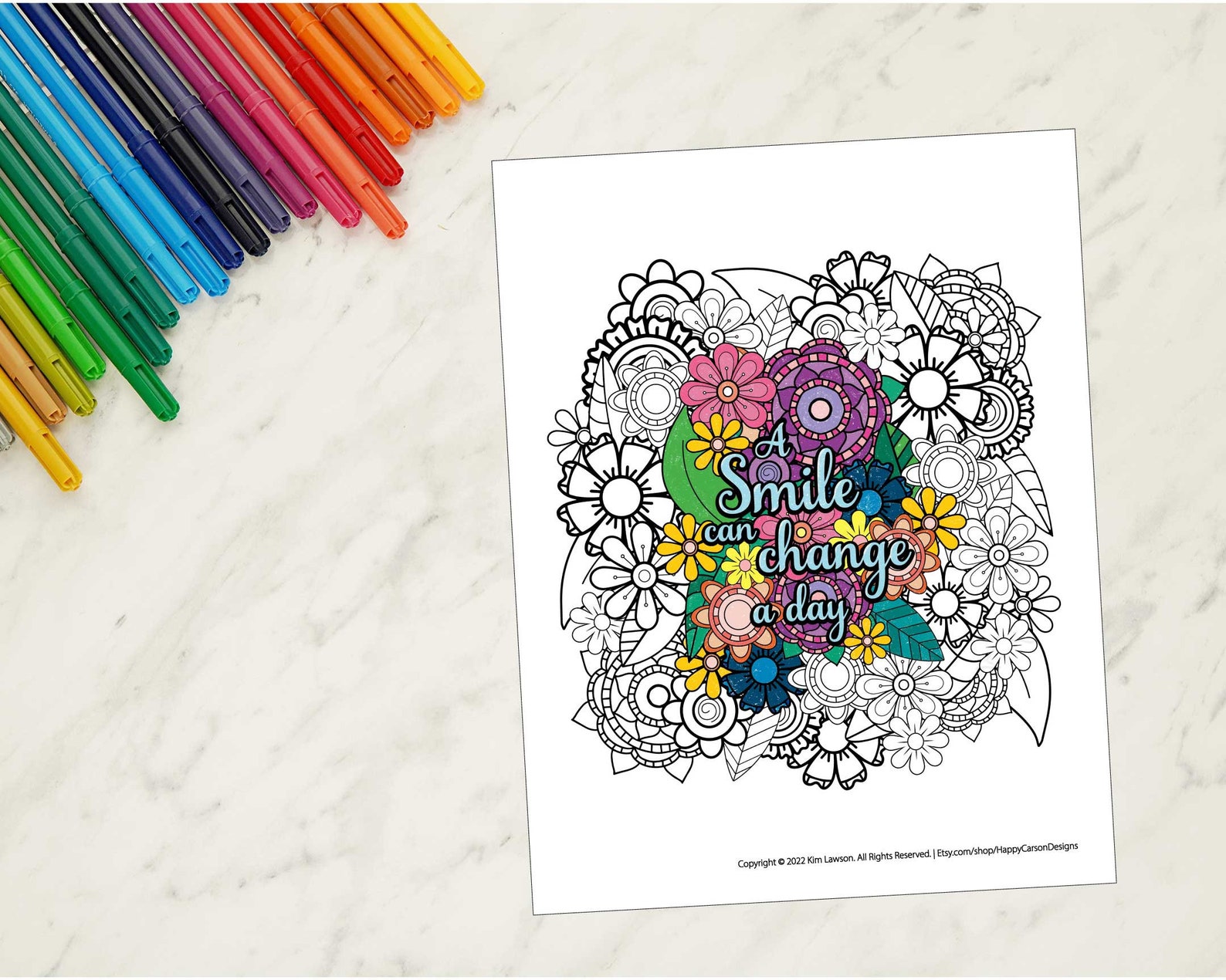 A Smile Can Change a Day Coloring Pages Two Versions | Etsy