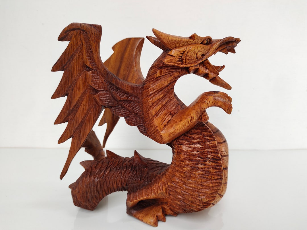 Hand Carved Wooden Dragon Sculpture, "winged Dragon" - Etsy