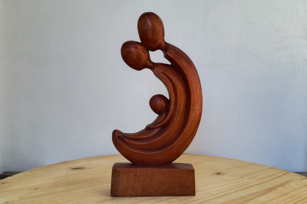 Wooden Abstract Family Sculpture - Mother Father and Baby Sculpture ...
