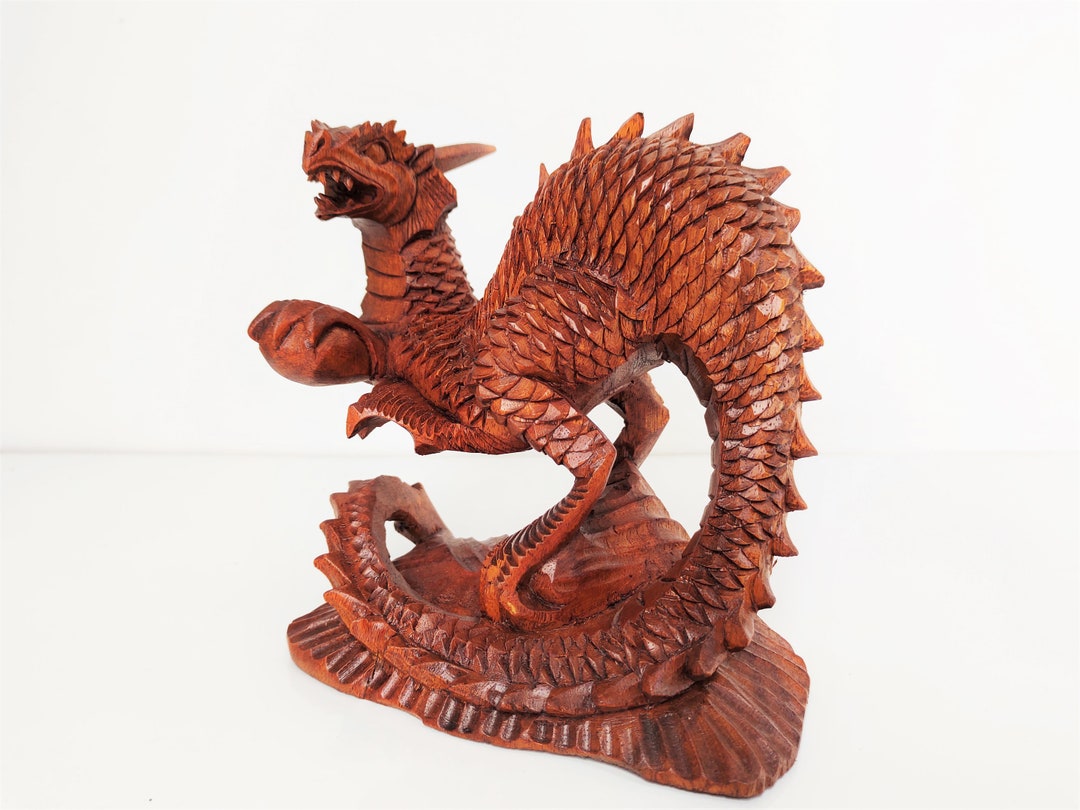 Carved Wooden Dragon Statue: Godzilla Fantasy Art - Etsy