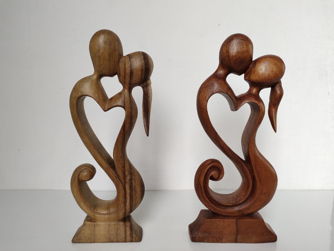 Wooden Hand Crafted Romantic Love Statue Eternal Love Kiss Figurine ...