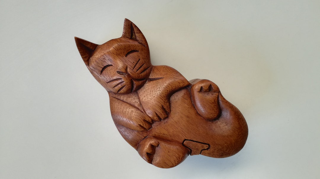 Wooden Magic Jewelrybox – Puzzle Box Playing Cat - Etsy