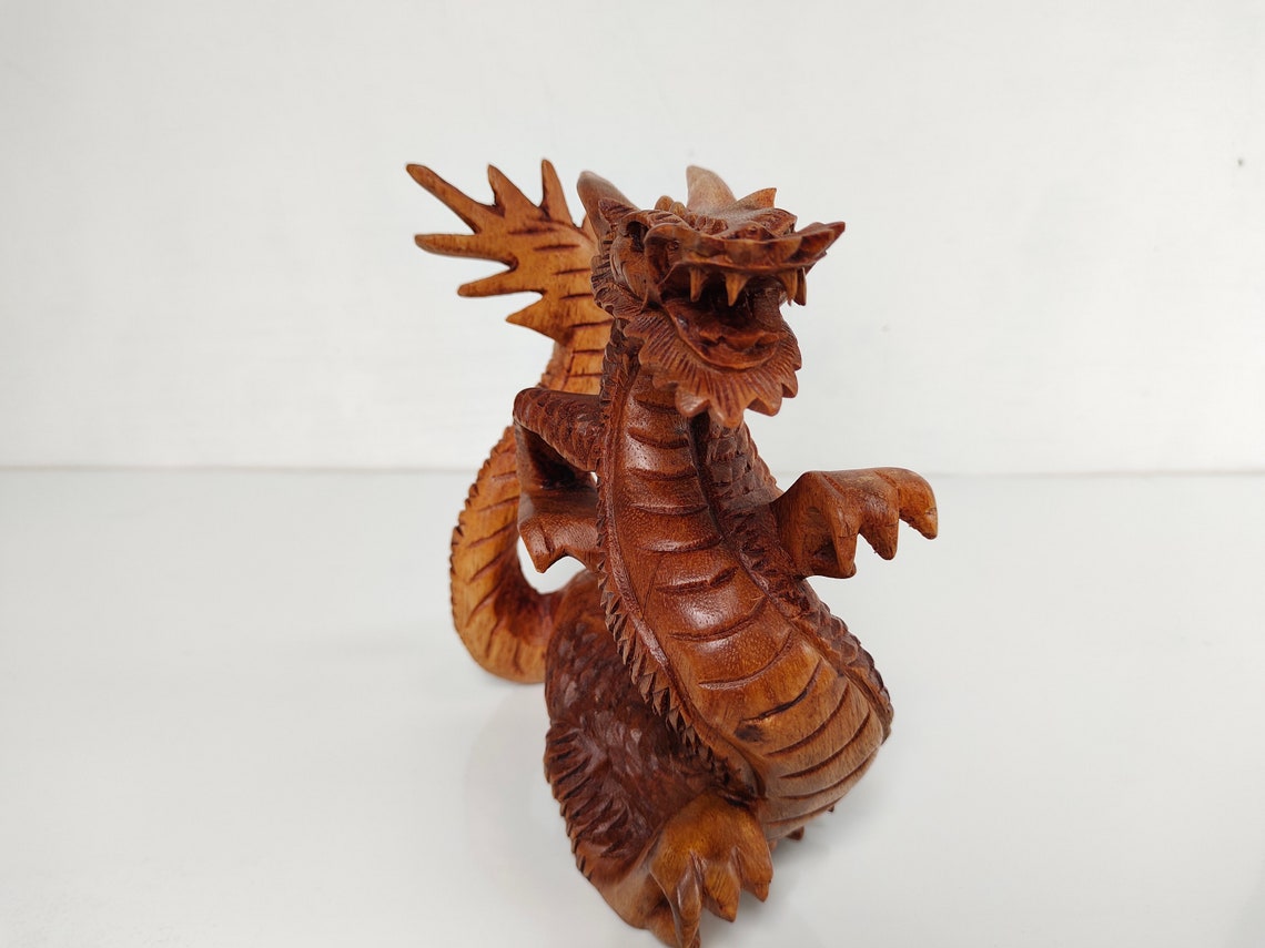 Hand Carved Wooden Dragon Sculpture - Etsy
