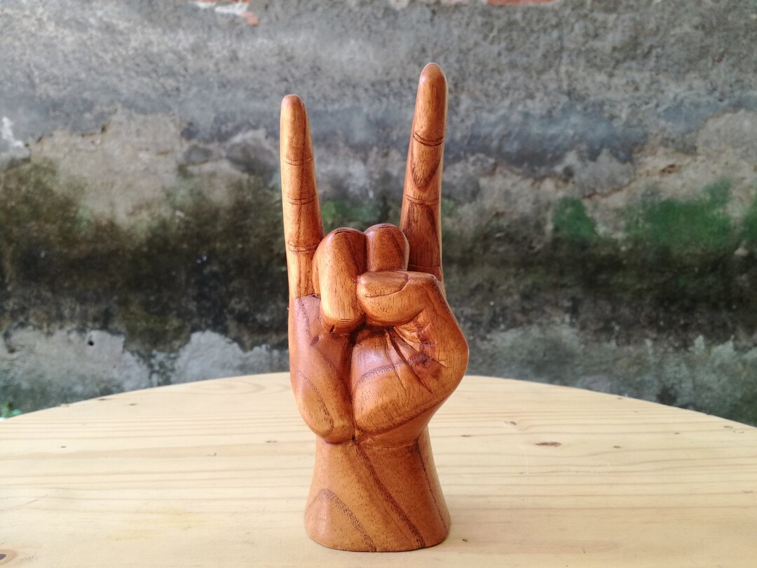 Wooden Hand, Rock Hand Sign, Hand Gesture, Devil Horns - Etsy