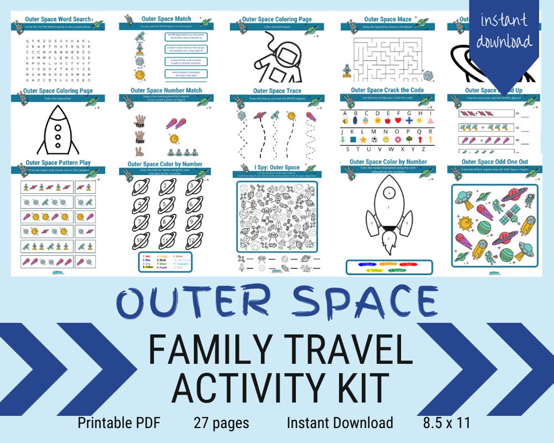 Space Worksheet, Printable Spaceship and Planets, Kids Travel Activity ...