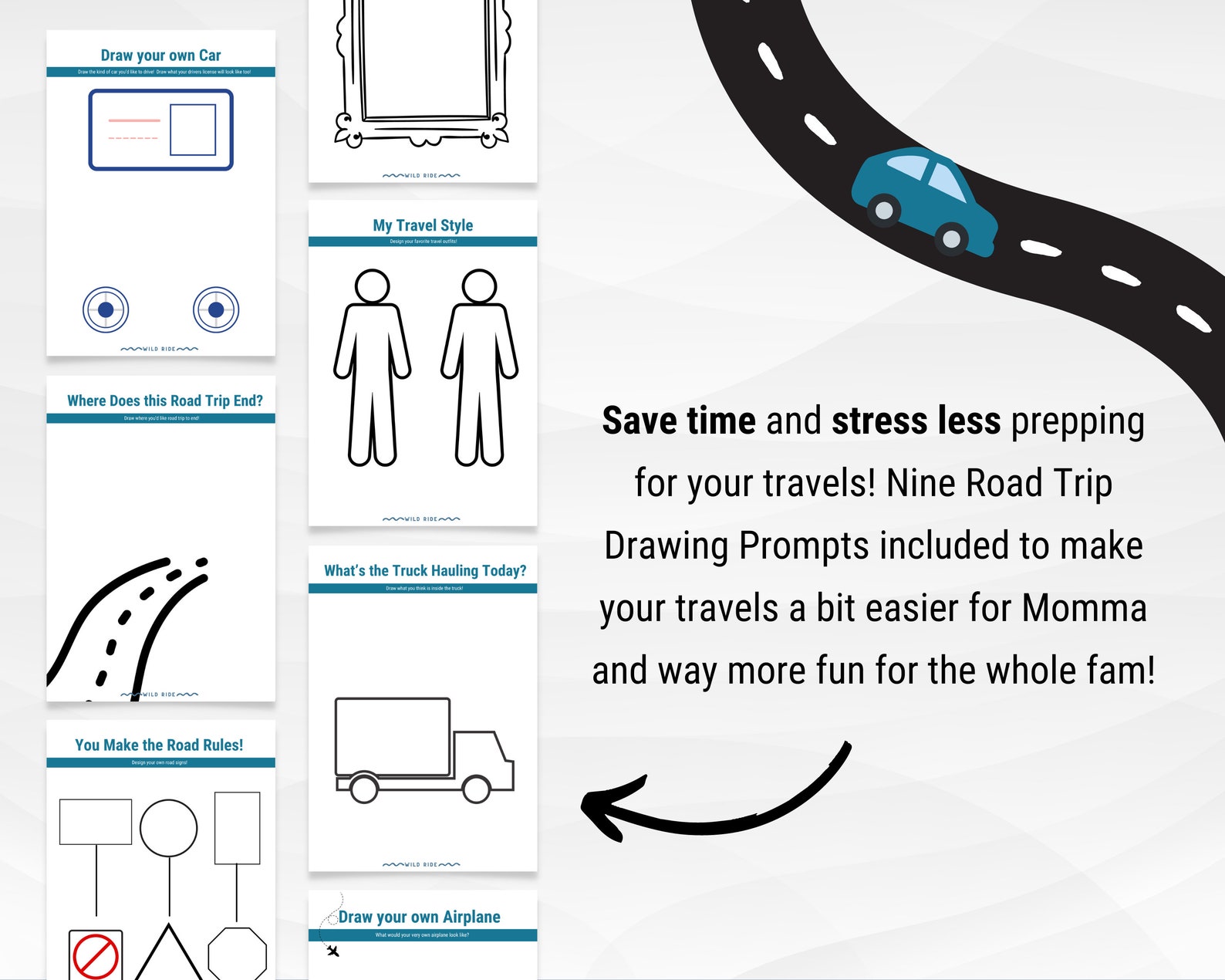 Drawing Prompts for Kids, Printable Road Trip Games for Kids, Road Trip ...