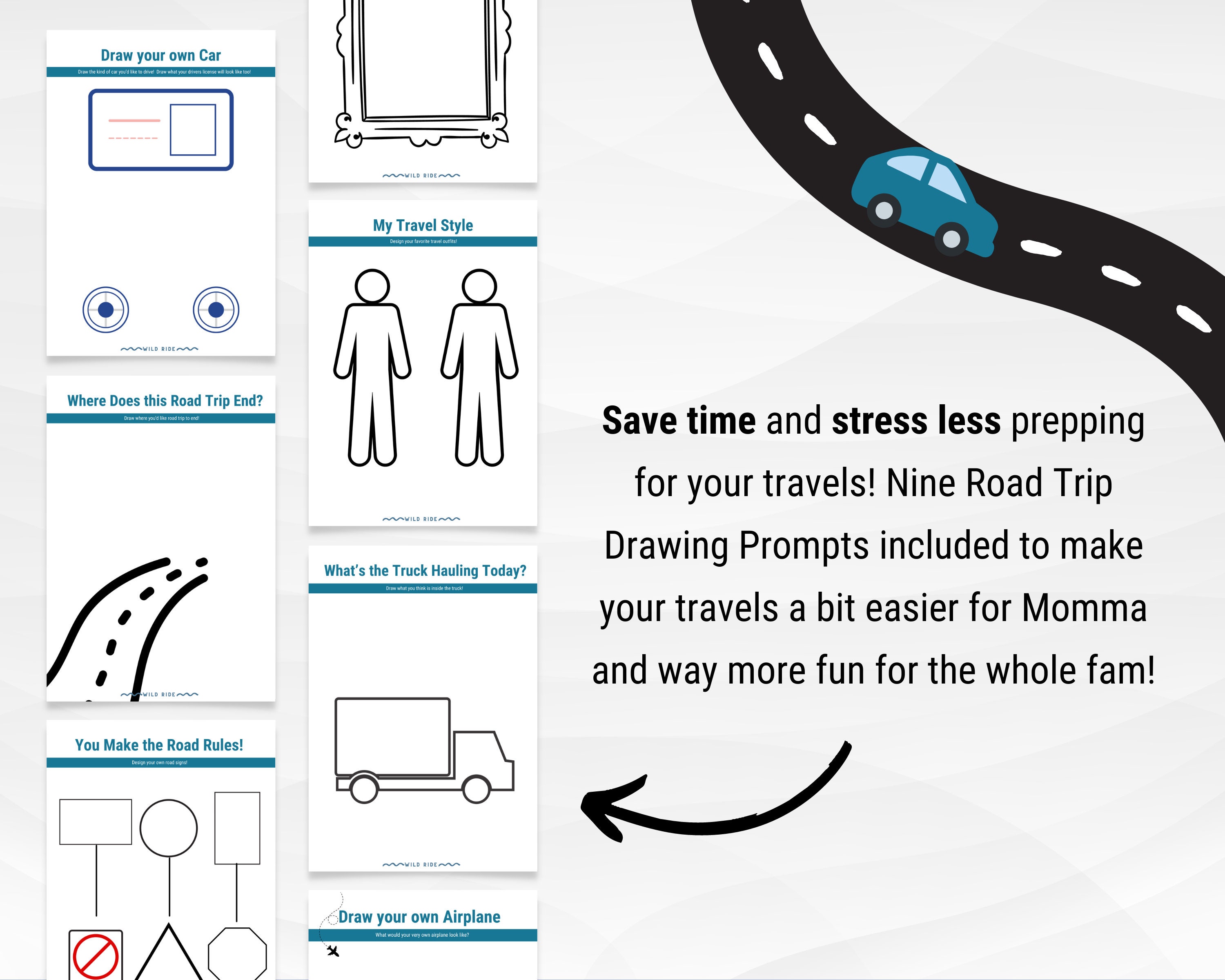 Drawing Prompts for Kids, Printable Road Trip Games for Kids, Road Trip ...